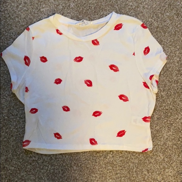 Tops | Lip Print Cropped Tee | Poshmark
